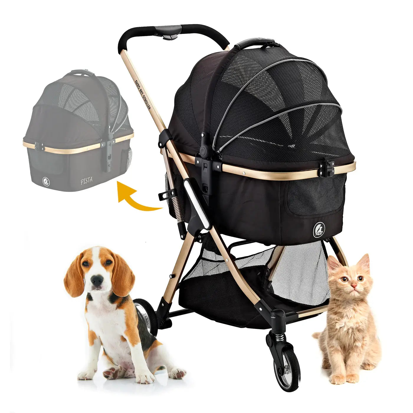 Enzo Pista Dog Stroller has a Detachable Dog Carrier and Car Seat ...